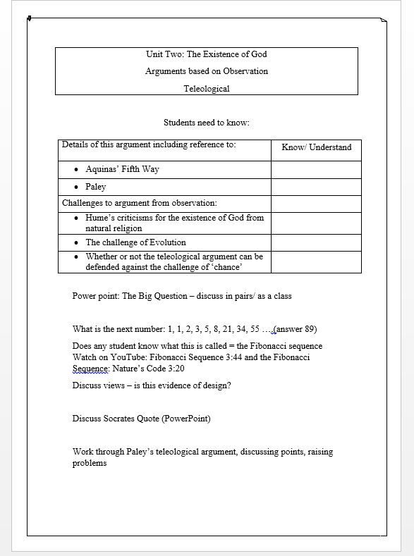 Teleological: Arguments based on Observation – I Think Therefore I Teach